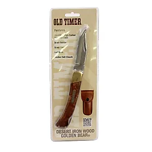 Old Timer 6OTW Golden Bear 8.7in S.S. Traditional Lockback Folding Knife with 3.9in Clip Point Blade and Wood Handle for Outdoor, Hunting, Camping and EDC,Brown