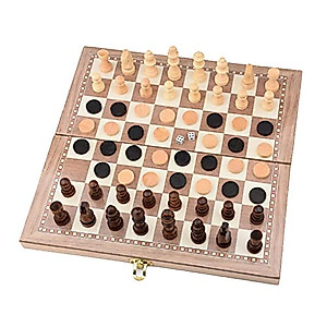 FINE MEN WYX-Chess, 1set 3-in-1 Wooden Chess Set Portable International Chess 11.6x11.6 Inch for Kids Adults