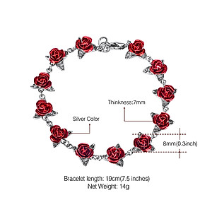 U7 Flower Charm Bracelet Platinum Plated Chain Dozen Red Rose Floral Bracelets for Women