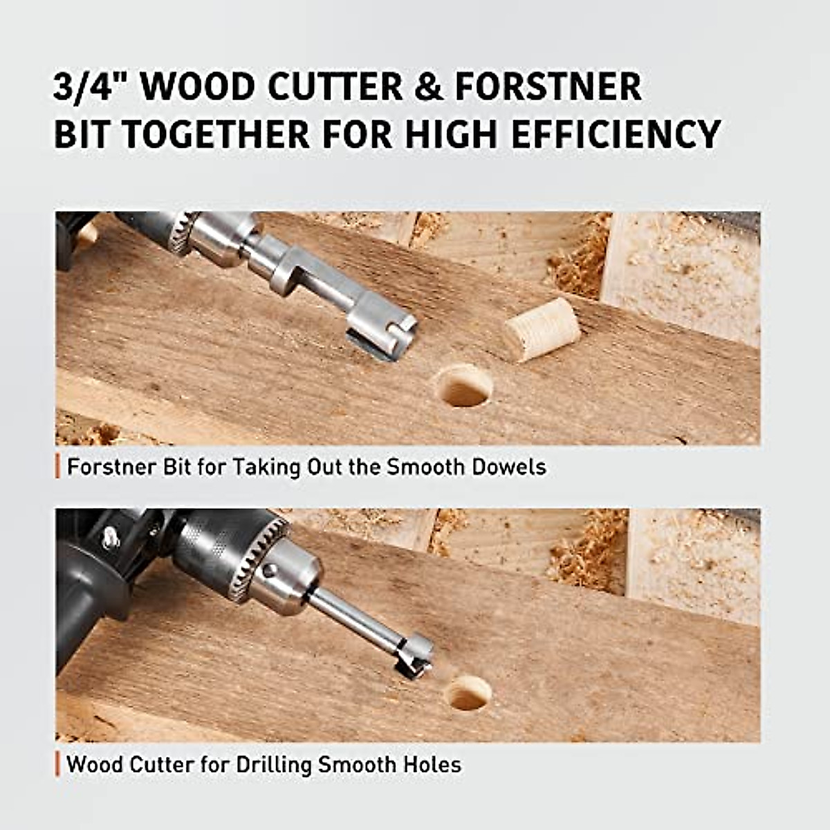 Anfrere 3/4" Wood Plug Cutter and Forstner Bit for Wood Cutting Tool Cork Drill Bit Knife, 3/8" Round Shank Carbon Steel Taper Tapered Cutting Tool Cork Drill Bit Knifes, WCB-A2