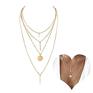 Chmier Bohemia Layered Choker Necklace Star Choker Gold Coin Necklace Bar Pendant Necklace Lariat Y Necklace