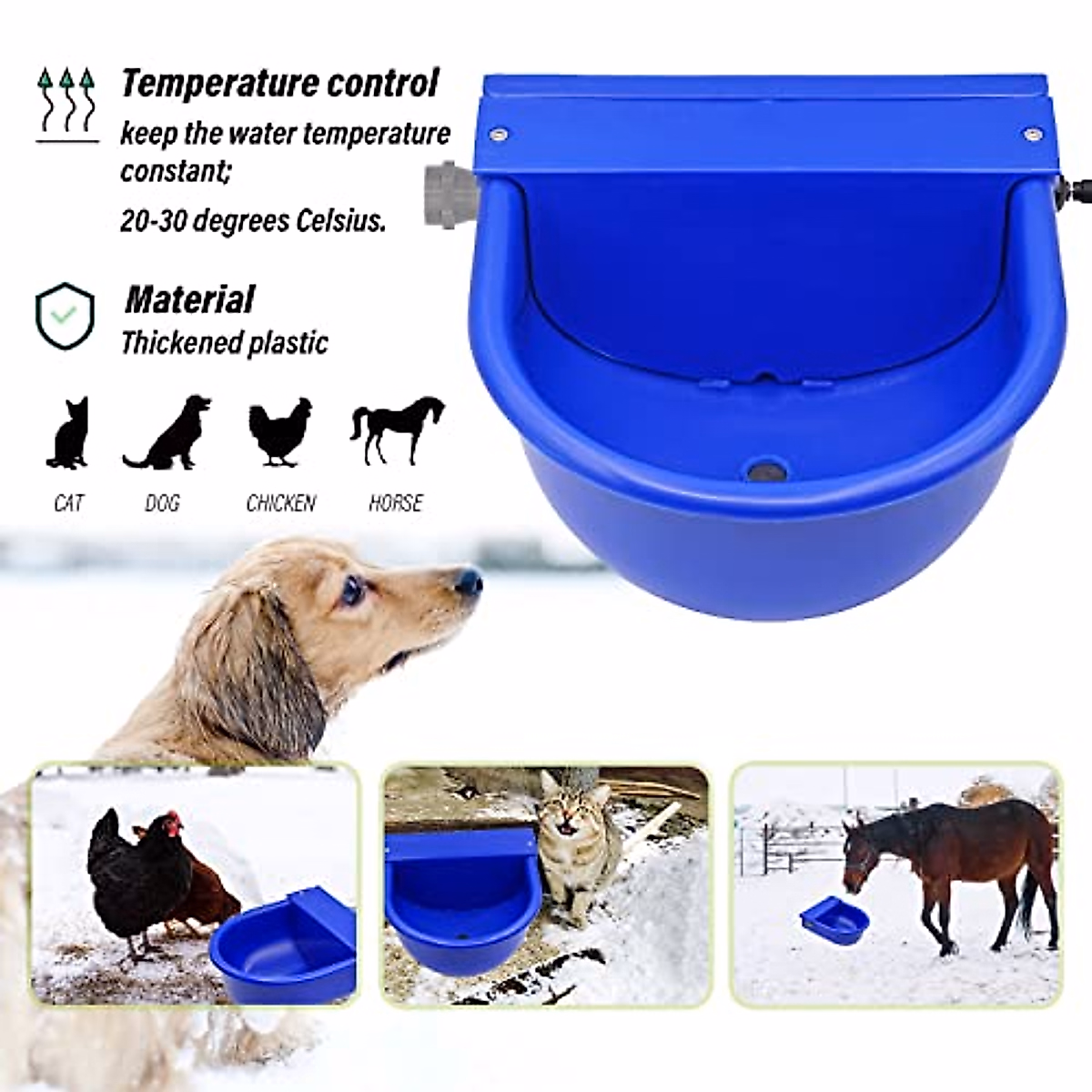 MINYULUA Automatic Heated Horse Waterer Bowl Large Capacity Livestock Water Bowl Outdoor Pet Thermal-Bowl for Dogs Horse Cattle Cow Goat Pig Chicken Animal