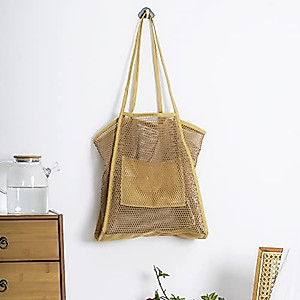 Covelin Women's Beach Tote Bag, Mesh Handbag Top-Handle Shoulder Bag Tan