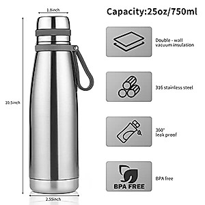 JiaQi Vacuum Insulated Coffee bottle,Stainless Steel Vacuum insulated Bike Water Bottles with Filter, keep Hot&Cold Drink Metal Water Flask 25oz