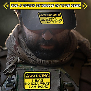 XMJY Funny Hook and Loop Patch - Warning I Have No Idea What I Am Doing, 1 Pc Embroidered Patches for Tactical Backpack, Dog Harnesses, Army Vests, Jackets, Jeans, Hats, Helmets