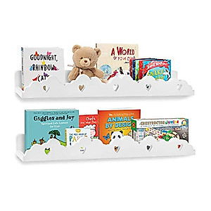 URBN White Two Shelf Set Wall Mounted Floating Shelves 22 inch, Book Storage Ledge Organizer Home Decor Display for Nursery or Kids Room