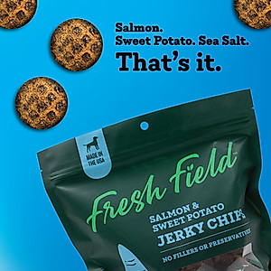 Fresh Field Salmon & Sweet Potato Jerky Chips, 5 oz – All-Natural Dog Treats, USA Made, No Fillers, Omega-3 Rich