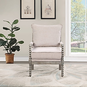 OSP Home Furnishings Abbott Spindle Accent Chair with Padded Spring Seat and Brushed Grey Base, Linen Fabric