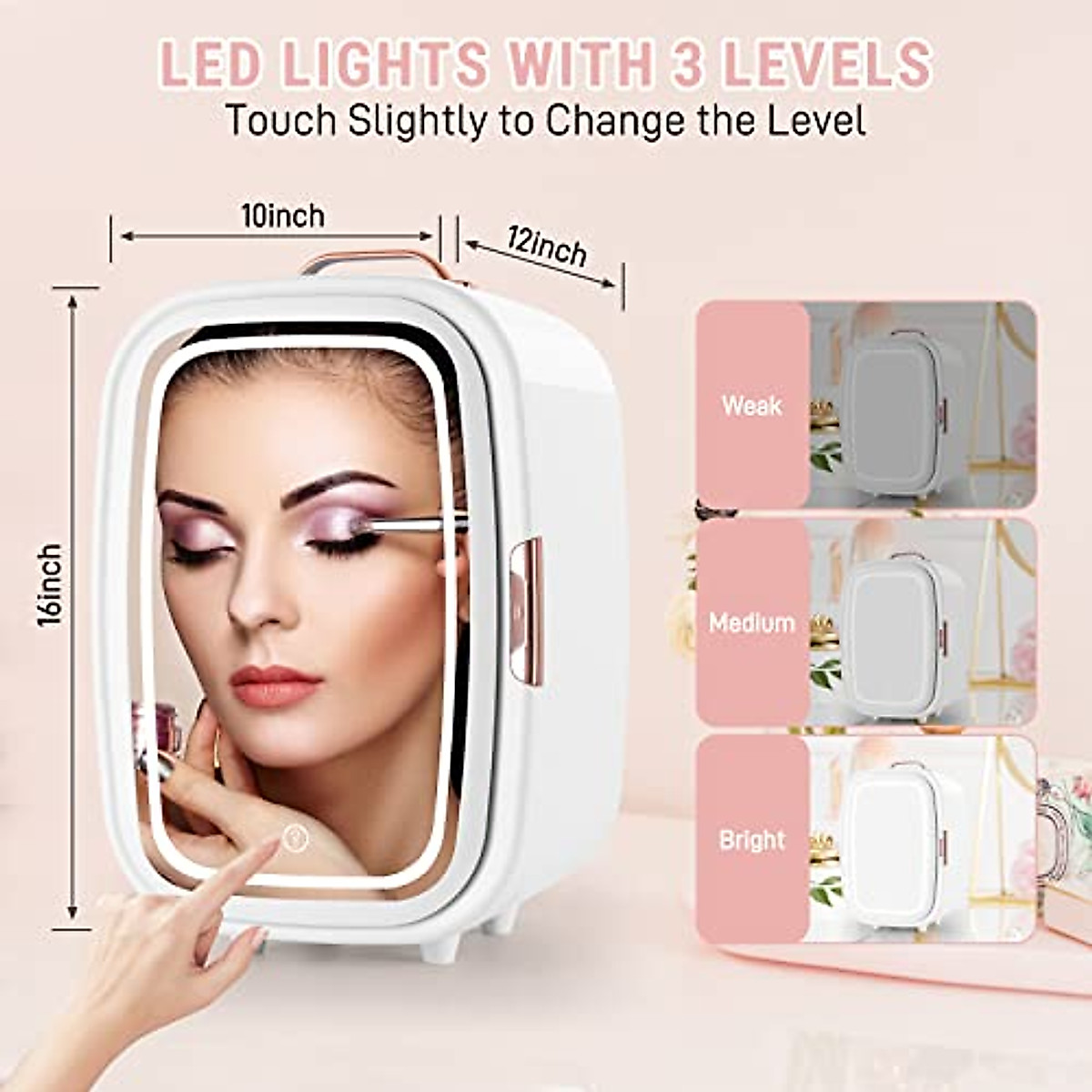 BUXFMHT 20L Mini Fridge, Skincare Fridge, Makeup Fridge with LED Mirror, AC/DC Portable Thermoelectric Cooler and WarmerSmall Fridge, Eco & Quiet Mini Refrigerator for Bedroom, Comestic Storage