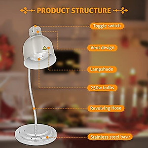 WICHEMI Food Heat Lamps Food Heat Preservation Lamp Commercial Food Warmer Lamp Catering Heat Lamp for Food Heating Restaurant Kitchen Food Service Buffet Home Use (Single Head, 250W Bulbs)
