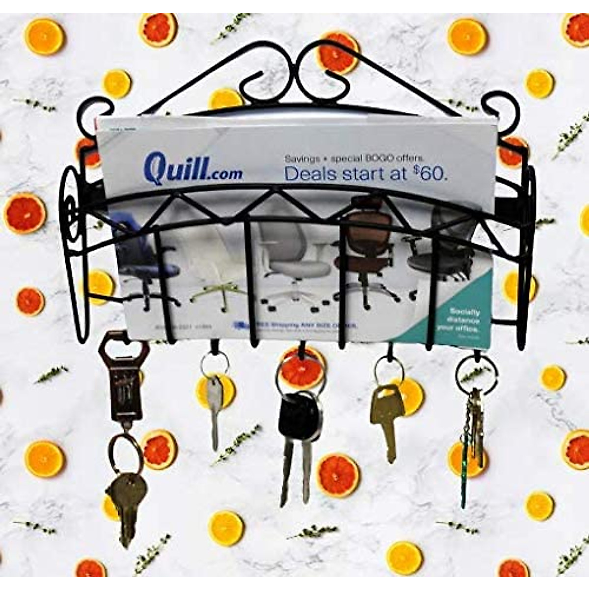 Dependable Industries Mail & Key Holder Hooks Organizer Wall Mounted Decorative Black Matte Entryway Organize Letters, Magazines, Keys, Dog Leashes Multi-Purpose