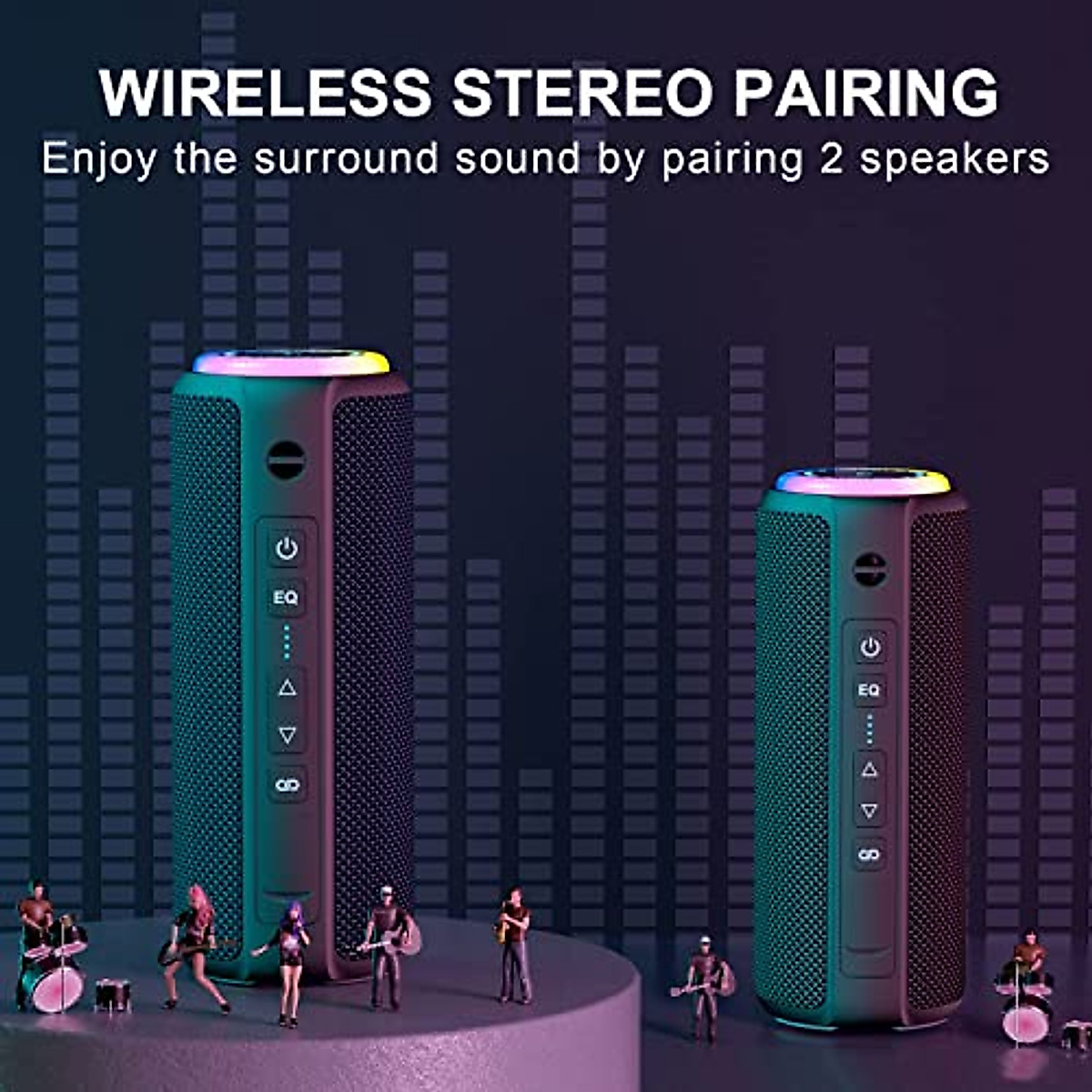 Ortizan Bluetooth Speakers, 40W Wireless Speaker with Bluetooth 5.0, IPX7 Waterproof Outdoor Speaker, 30H Playtime, Rich Bass, LED Lights, Stereo Pairing, Portable Speaker for Beach, Pool, Party