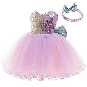 WZSYGDTC Toddler Girl Sequins Bow Dresses Baby Little Girls Tulle Lace Party Ball Gown Dress (PinkPurple,120)