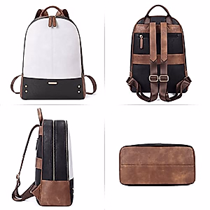 CLUCI Laptop Backpack for Women Leather 15.6 inch Computer Backpack Travel Vintage Large Bag White Black with Brown