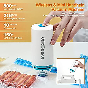 Handheld Vacuum Sealer, Portable Vacuum Sealer for Food, Save Sealer Food Vacuum Kit with 10 Reusable Sous Vide Bags