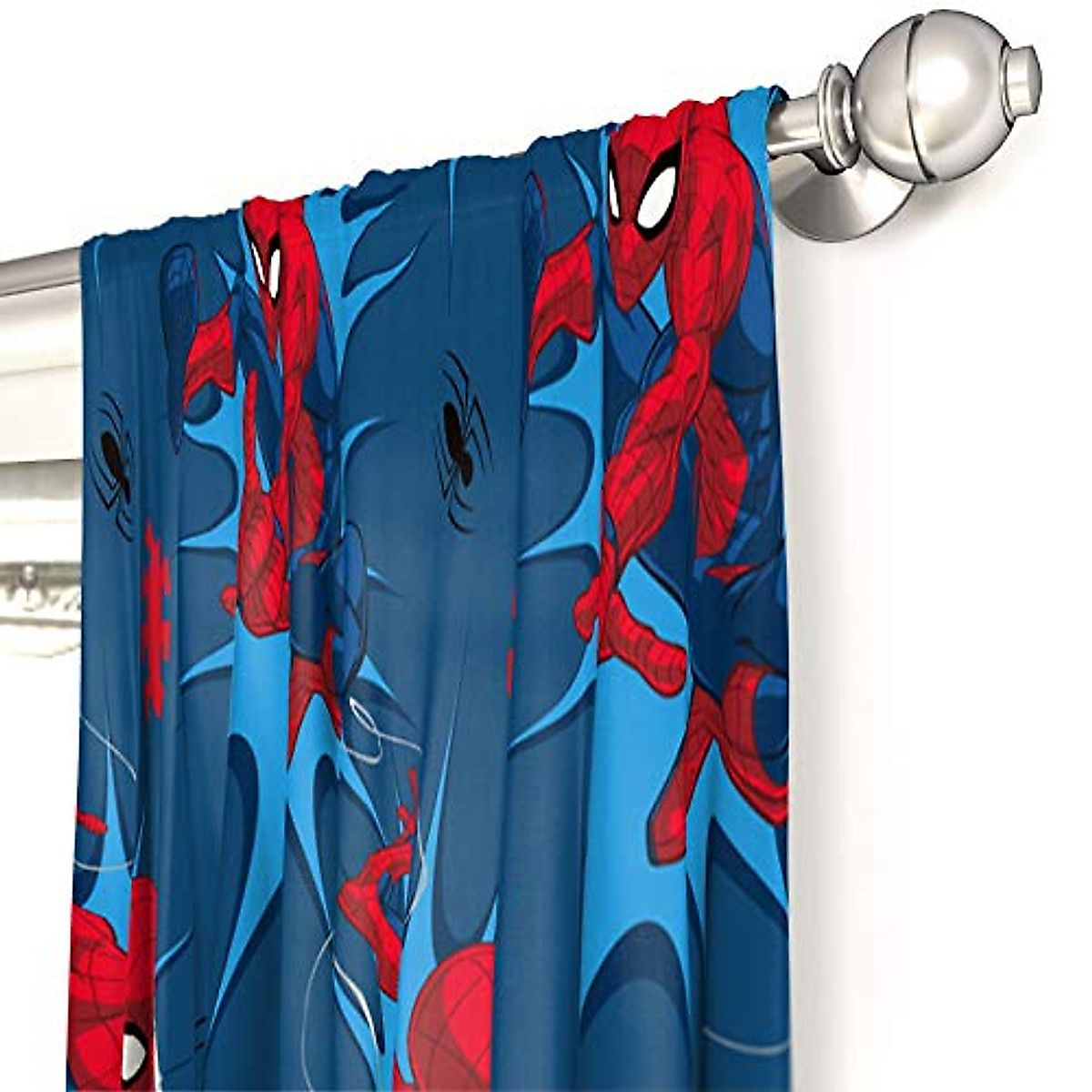 Jay Franco Kids Window Drapes - 4 Piece Curtain Set Includes 2 Tiebacks, Beautiful Bedding Room Décor and Easy Set Up, Blue - Spiderman, 84 Inch