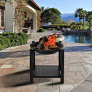 22" Fire Pit,Outdoor Wood Burning Heavy Duty Steel Grill Firepit Bowl with Mesh Spark Screen Cover Log Grate for Camping Picnic Bonfire Patio Backyard Garden Beaches Park