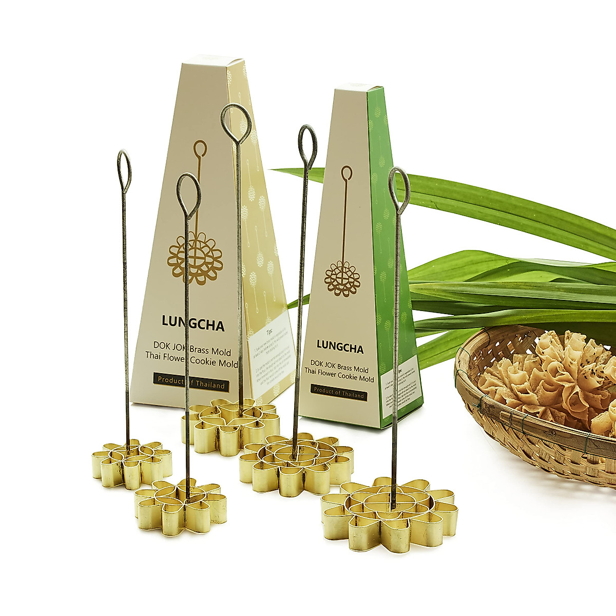 DOK JOK Brass Thai Flower Cookies Mold for Stylist Sunflower Crispy Biscuit Difference Size (6 cm)