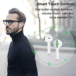 FEANS True Wireless Earbuds, Bluetooth 5.3 noise cancelling Headphones with Microphone, Waterproof Stereo Earphones Touch Control Headset with Deep Bass for iPhone/Android (White)