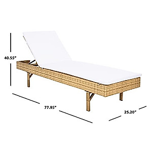 SAFAVIEH Outdoor Collection Cam Natural Brown Wicker/White Cushion Adjustable Chaise Lounge Chair, Black/Beige (PAT7501D)