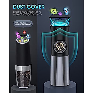 Gravity Electric Salt and Pepper Grinder Set - USB Rechargeable Automatic Pepper Mill Grinder - Generous Capacity - Adjustable Fineness - One Handed Operation, Stainless Steel Construction, LED Light