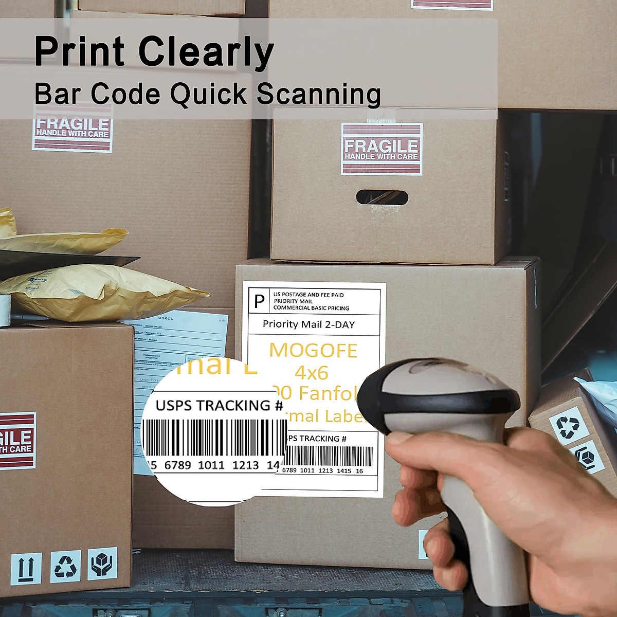 MOGOFE 4x6 Direct Thermal Labels, Pack of 500 4x6 Fanfold Shipping Labels, Thermal Printer Paper Commercial Grade Permanent Adhesive