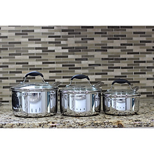 AVACRAFT Tri-Ply Stainless Steel Saucepan with Glass Strainer Lid, Two Side Spouts, Ergonomic Handle, Multipurpose Sauce Pan with Lid, Sauce Pot, Cooking Pot (Tri-Ply Full Body, 2.5 Quart)