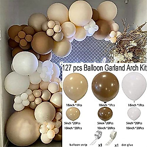 TEDREN 127PCS Balloon Garland Arch Kit Coffee Brown White Latex Balloons Kit for Garland Theme Party Birthday Baby Shower Wedding Decorations (Coffee)