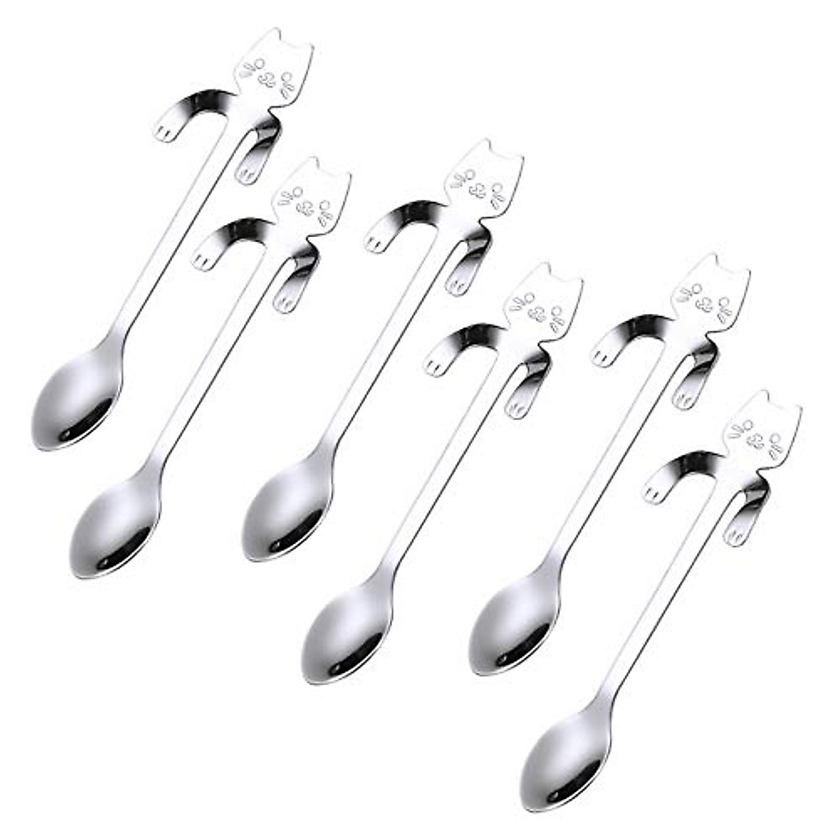 Cat Spoon Coffee Tea Spoon Set, ESRISE Stainless Steel Hanging Cup Teaspoons Demitasse Mini Long Cute Kitten Stirring Spoon for Dessert Drink Mixing Milkshake (Silver)