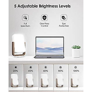 ALBINA Full Spectrum Sunlight Lamp UV-Free 10,000 Lux Sunlight Lamp with 5 Adjustable Brightness 4 Timer Function, Detachable Stand Wooden Frame, Sun Lamp for Home/Office (White/Walnut)