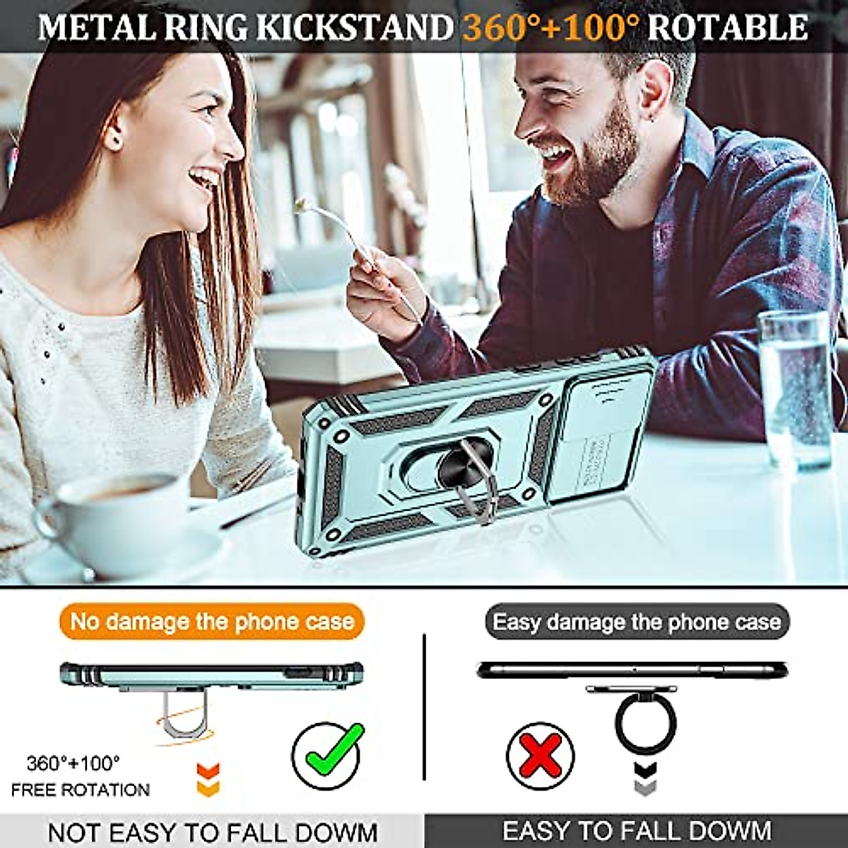 Gritup for Samsung Galaxy S20+ Plus Case with Slide Camera Cover, Build in 360° Rotating Ring Kickstand [Military Grade] Protective Case for Galaxy S20 Plus 5G, Dark Green