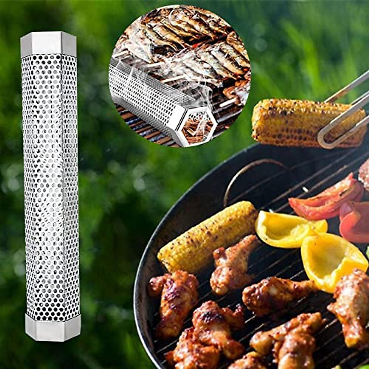 Loveerct Pellet Smoker Tube 12in Stainless Steel BBQ Smoke Tube for Hot or Cold Smoking 5 Hours of Billowing smoke,Stainless Steel Pellet Smoker Tube for All Grill or Smoker