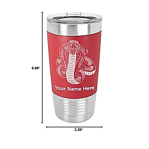 LaserGram 20oz Vacuum Insulated Tumbler Mug, Cobra Snake, Personalized Engraving Included (Silicone Grip, Red)