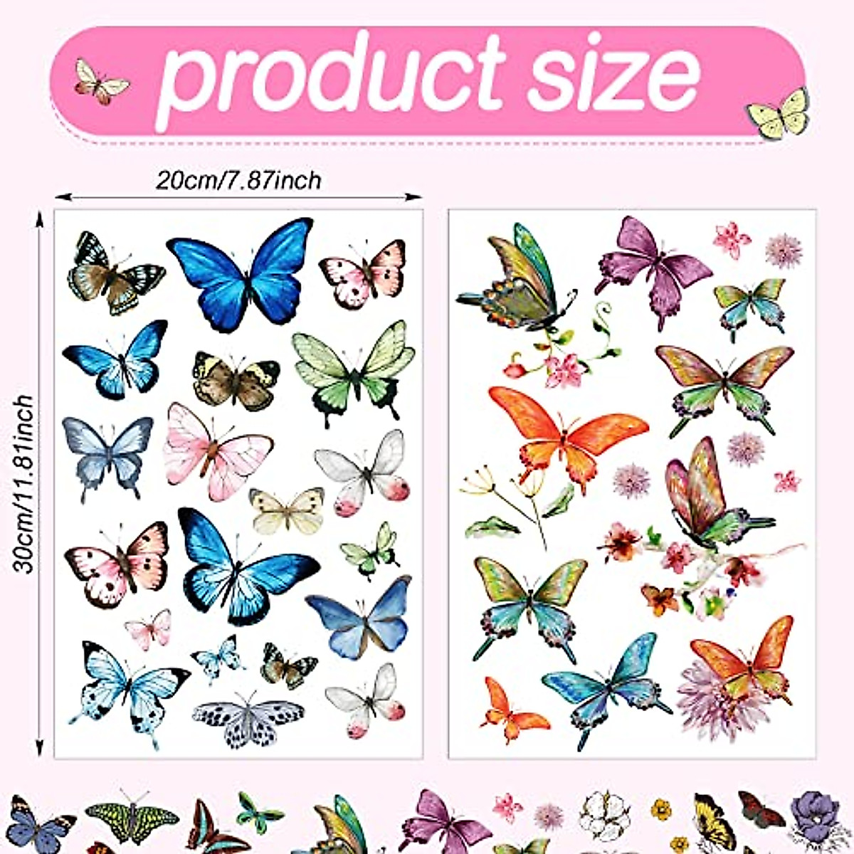 4 Sheet Roses Rub on Transfer Spring Flower Butterfly Vintage Iron on Transfers 11.8 x 7.9 Inch Furniture and Craft Decals for Spring Home Party Decor Wood DIY Arts Crafts(Butterfly)