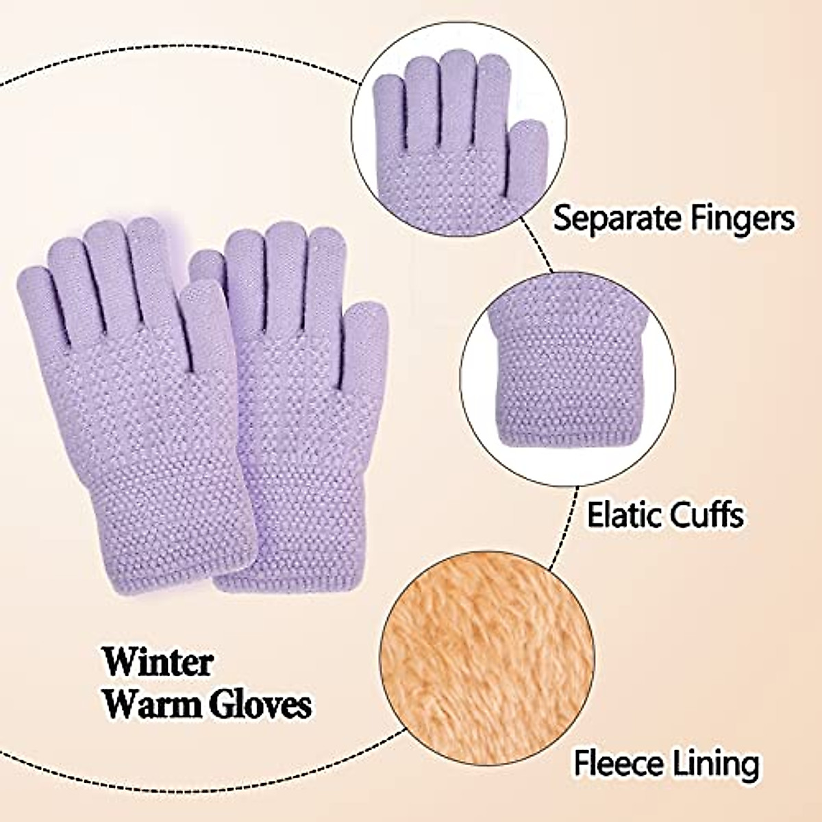 Kids Winter Beanie Hat Toddler Gloves Girls Infinity Scarf Youth Neck Warmer Warm Fleece Pom Cap Purple Thermal Knit Set 6-10 Years Old, Gorros Gorras Bufandas Para Niñas Niños, Gifts for Childrens