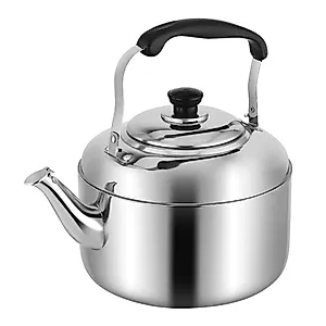 Yardwe Insulated Teapot Stovetop Tea Kettle, 4 liters Silver Water Kettle, Stainless Steel Vintage Fast Boiling Tea Pot, Mirror Finish, Ergonomic Handle Whistling Tea Pot