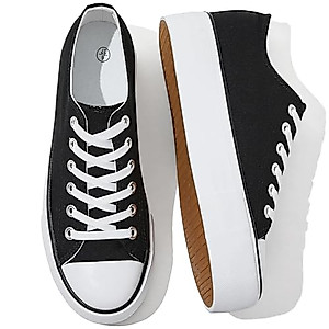 SERNIAL Women's White Platform Sneakers Low Top Platform Shoes Lace Up Canvas Shoes for Women(Black/White,US5)