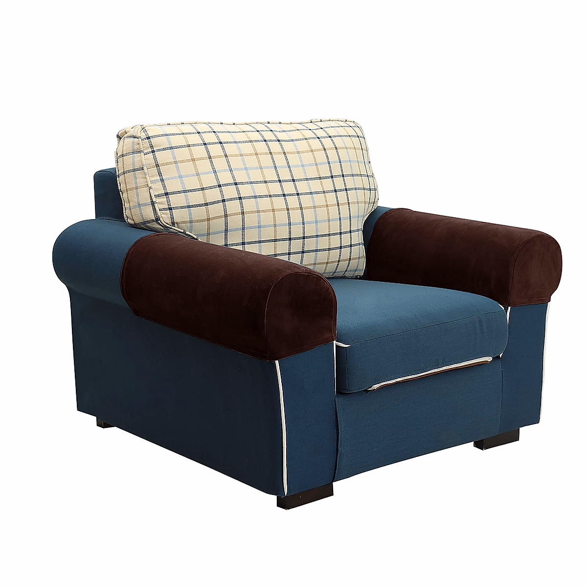 Stretch Velvet Sofa Armrest Covers 2 Piece Chairs Sofas Arm Covers Sofa Chair Recliner Couch Armrest Protector Anti-Slip Arm Slipcovers,Brown