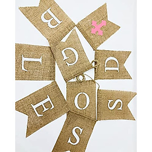 Shimmer Anna Shine Burlap God Bless Banner for Baby Girl Boy Baptism Decorations Christening First Communion Confirmation Baby Shower Wedding Birthday Party Photo Props (Pink)