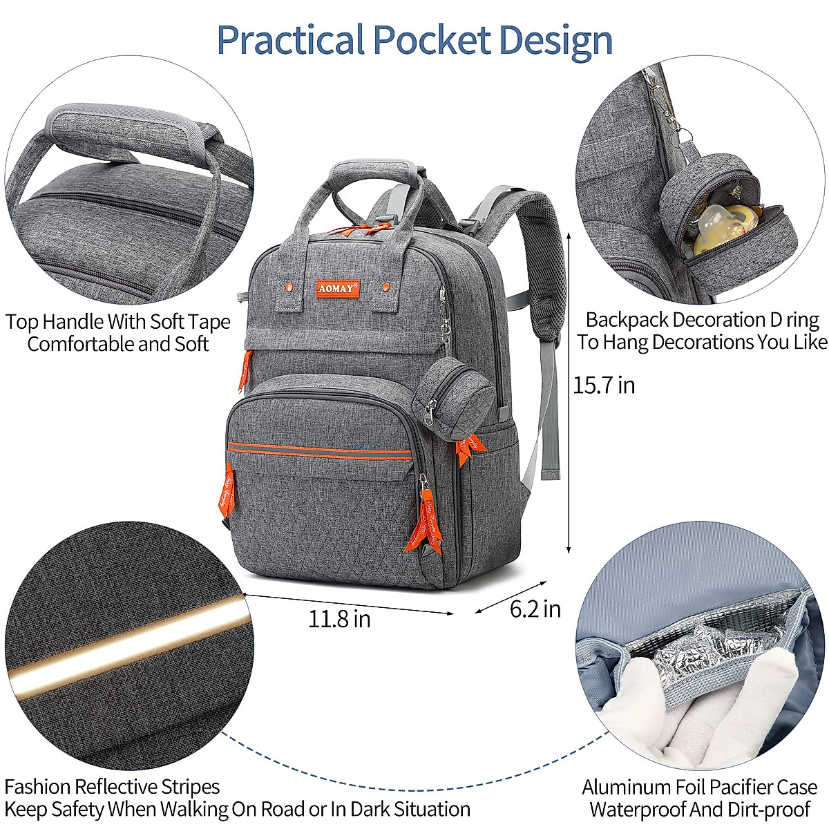 AOMAY Baby Diaper Bag Backpack for Mom, Multifunction Nappy Changing Bags, Waterproof, Travel, Maternity, Large Capacity (Regular)