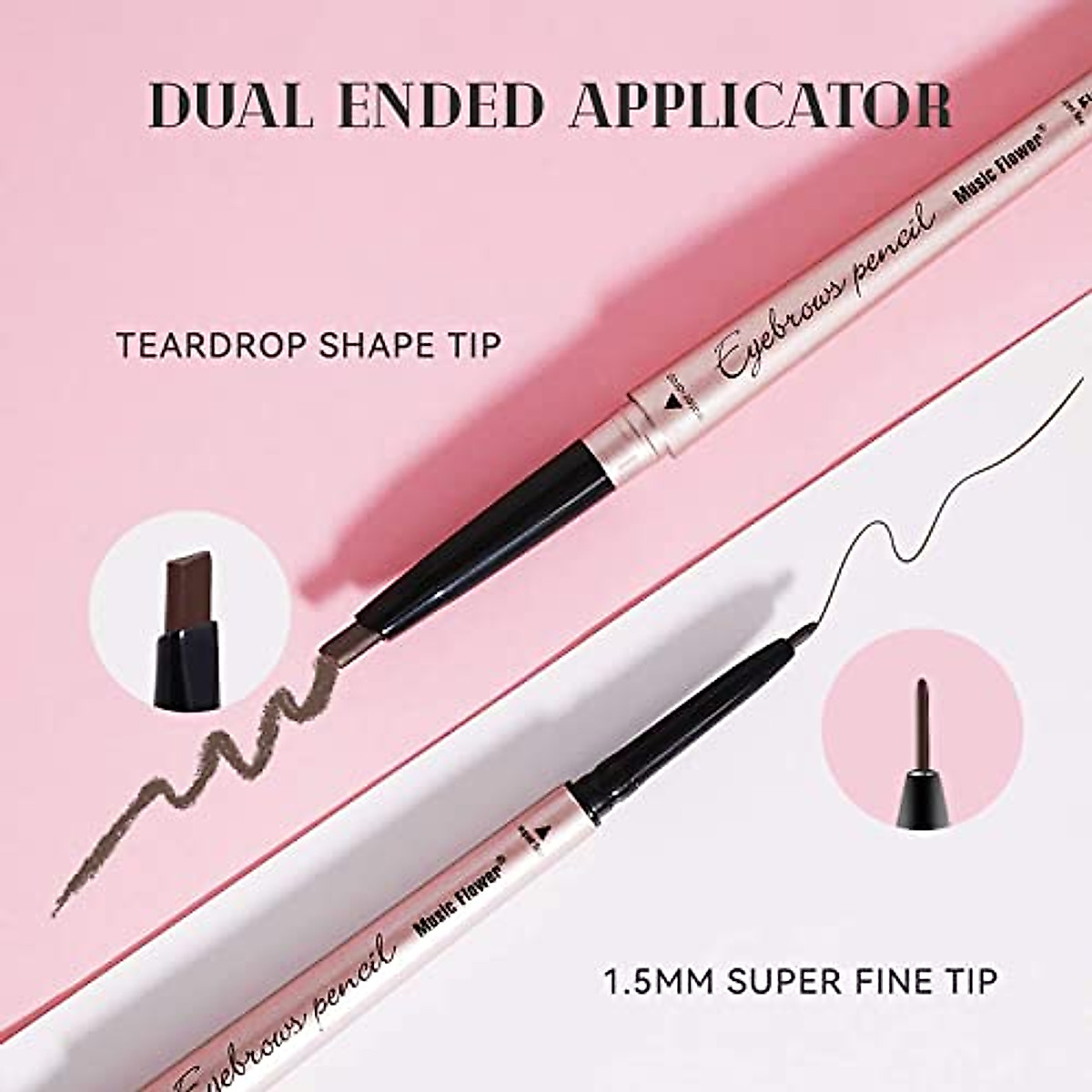 Music Flower Eyebrow Pencil Double Ended, Waterproof Natural Brow Enhancing Pen, Long lasting Eye Makeup, Pack of 1, Light Brown
