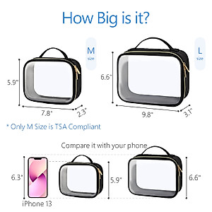 PACKISM Clear Makeup Bags - TSA Approved Toiletry Bag with Handle Large Opening, Clear Toiletry Bags for Traveling Travel Essentials, Clear Travel Bags for Toiletries, Black