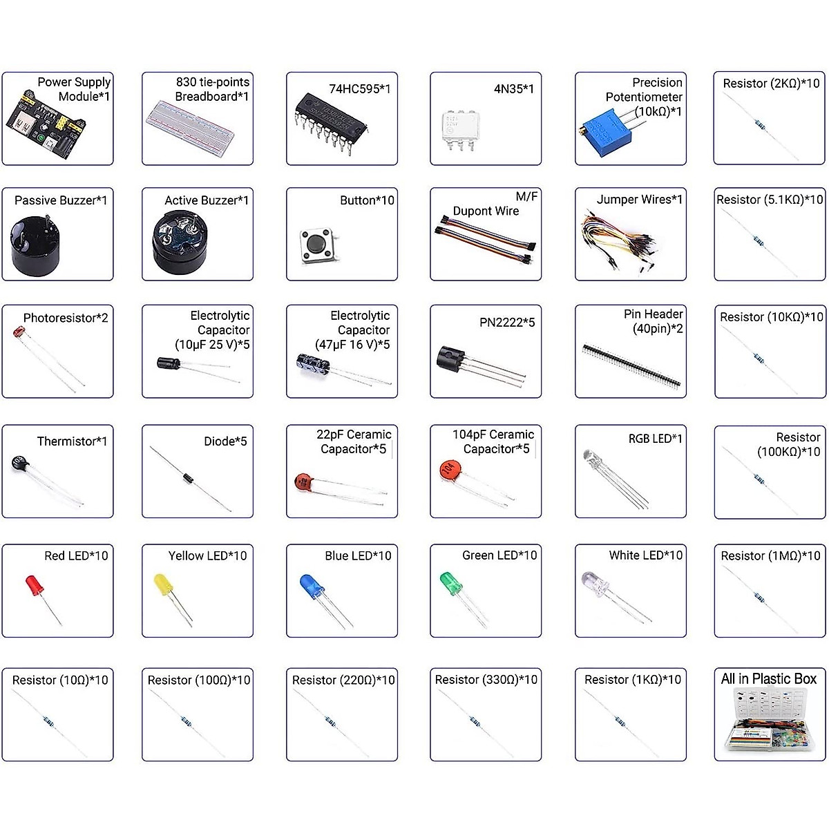 Basic Electronic Starter Kit for Arduino Breadboard Power Jumper Wires Resistors LED Power Supply Electronic Fun Kit Compatible with Arduino IDE UNO R3 Mega2560 Raspberry Pi