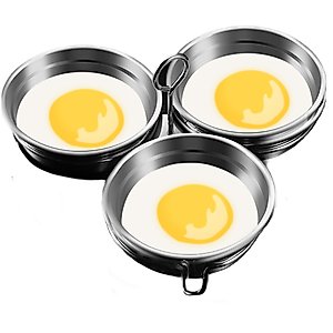 Poached Egg Cooker, Stainless Steel Egg Poacher, 3-Cup Poached Egg Cooker, Nonstick Egg Poacher Cups, Egg Poaching Pan with Rack and Handle for Microwave Oven Stovetop, Round, Egg Poacher Pan