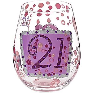 Designs by Lolita “21” Hand-painted Artisan Stemless Wine Glass, 20 oz.