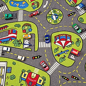 Large Kids Carpet Playmat Rug 52 x 32 with Non-Slip Backing, City Life Play Mat for Playing with Car Toy, Game Area for Baby Toddler Kid Child Educational Learn Road Traffic in Bedroom, Classroom