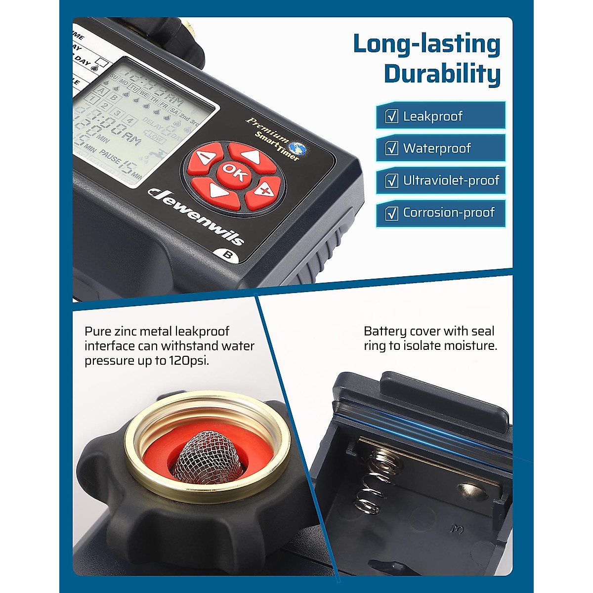 DEWENWILS Sprinkler Timer, Water Timer for Garden Hose, Programmable Hose Timer Automatic Faucet Watering Irrigation Timer for Yard Lawn, Manual Rain Delay Mode, Low Battery Warning