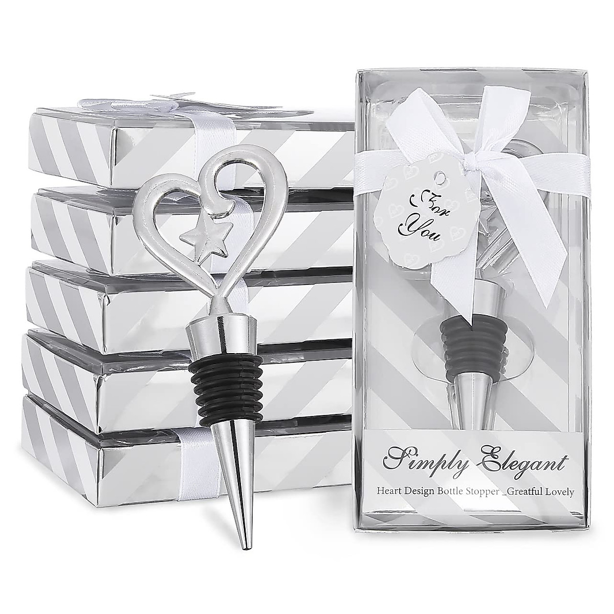 12 Pieces Heart Wine Stoppers Wedding Bridal Favor for Guests Silver Heart Wine Bottle Stoppers Heart Champagne Stoppers Wine Savers Metal Wine Cork Holder Plugs with Gift Boxes for Wedding Party