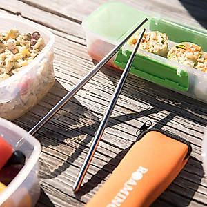 Roaming Cooking Reusable Travel Utensils with Case | Fork and Spoon Set with Knife, Chopsticks and Optional Reusable Straw– Office, Travel, or Camping Accessories| Lightweight Sturdy Reusable Utensils