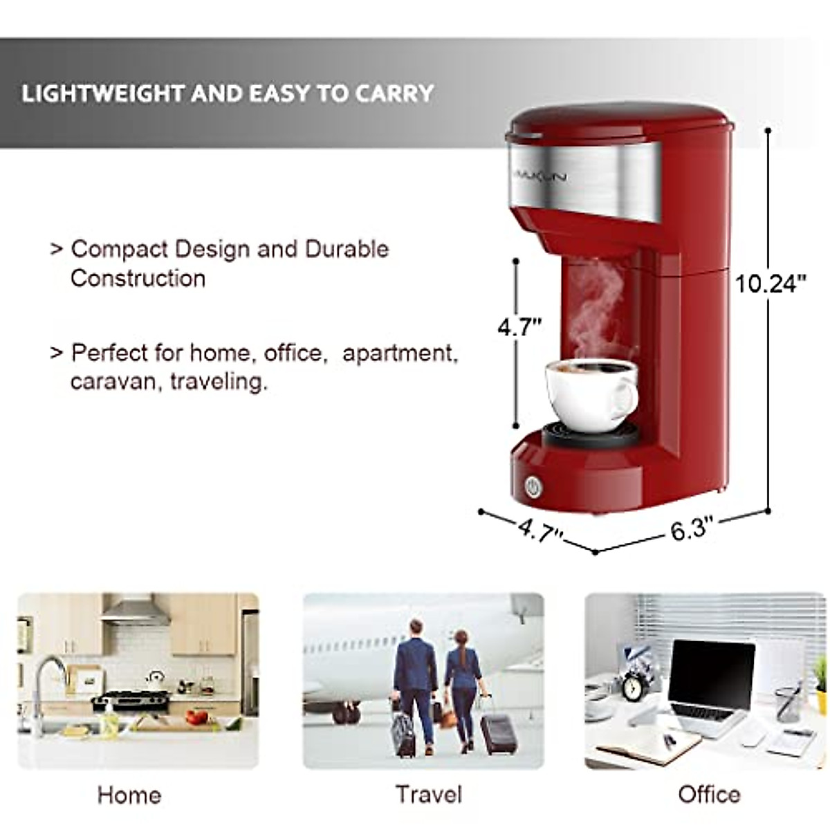 Vimukun Single Serve Coffee Maker Coffee Brewer for K-Cup Single Cup Capsule and Ground Coffee, Single Cup Coffee Makers with 6 to 14oz Reservoir, Small Size (Red)